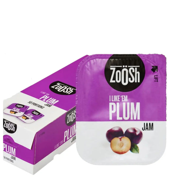 Zoosh Plum Jam Portion Control Sachets – 50 x 13.6 g Foil Packs